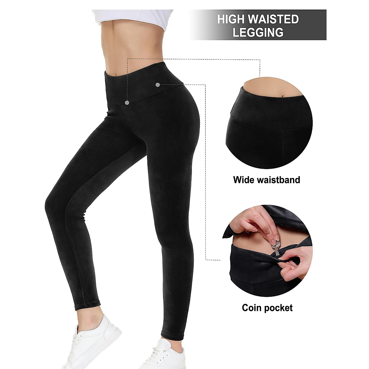 COZZIPLUS Women Velvet Legging- Tummy Control Buttery Soft High Waisted Velour Stretchy Legging (Black, L)