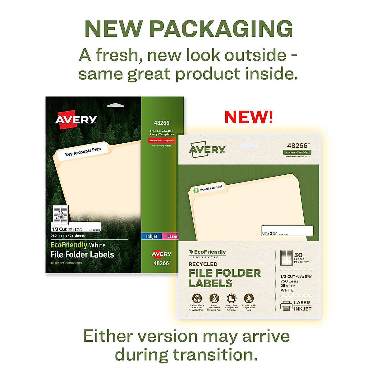 Avery EcoFriendly Recycled File Folder Labels, 2/3" x 3-7/16", White, Permanent Label Adhesive, 750 Printable Labels (48266)