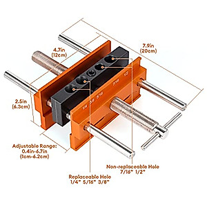 SLIIMU Self Centering Dowel Jig Kit for Max 6.8'' Thick Timber, Inch Woodworking Center Doweling Drill Guide Jig for Straight Hole, Portable Drill Block for Wood Dowel Hole with 6 Drill Sleeve