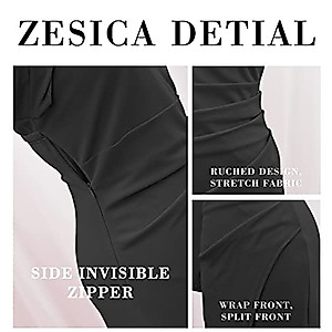 ZESICA Women's 2023 One Shoulder Long Sleeve Cocktail Dress Sexy High Slit Ruched Bodycon Wedding Guest Maxi Dresses,Black,Large