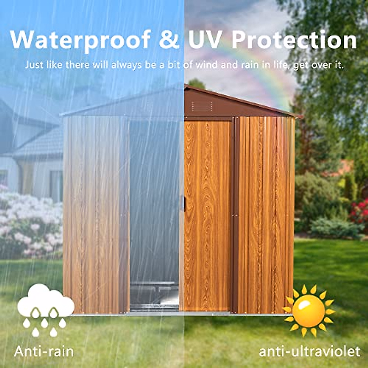 Merax 6ft x 6ft Outdoor Metal Storage Shed with Metal Floor Base NO Side Windows,Coffee