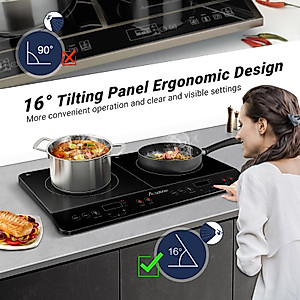 Aobosi Double Induction Cooktop Burner with 240 Mins Timer, 1800w 2 Induction Burner with 10 Temperature 9 Power Settings, Portable Induction Cooktop with Touch Sensor Control & Child Safety Lock