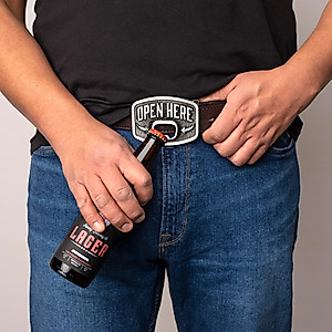 Western Beer Belt Buckle - Large, Texas Cowboy Style Bottle Opener Buckles For Men - Men’s Novelty Funny Gag Gift Belt Buckle That 𝐑𝐞𝐚𝐥𝐥𝐲 𝐎𝐩𝐞𝐧𝐬 𝐁𝐨𝐭𝐭𝐥𝐞𝐬-Silver Chrome