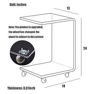 LIYUANJUN Acrylic Side Table, C Shape Nightstand with 4 Wheels Movable Small Side Table Laptop Desk for School Office Home Bedroom Furniture Decorative End Table 12.99×13.98×23.62Inch