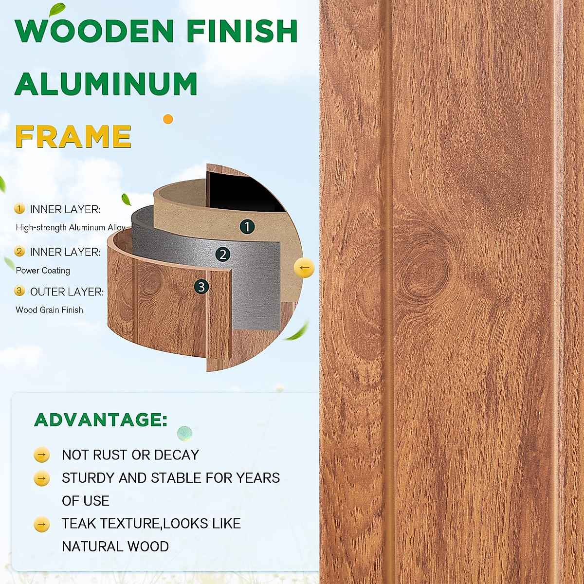 EROMMY 10' x 13' Hardtop Gazebo Outdoor Aluminum Wood Grain Gazebos with Galvanized Steel Roof and Mosquito Net for Patios, Deck,Backyard,Curtains&Netting