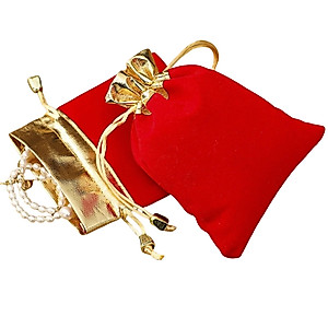 KIPETTO 25Pcs Soft Velvet Pouches with Drawstrings for Jewelry Wedding Candy Bags, 4.7"x6.3", Red