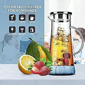 BOQO Glass Water Pitcher,50 Oz Carafe with Lid,Glass Water Jug with Particular Coaster and Brush,Glass Water Jar