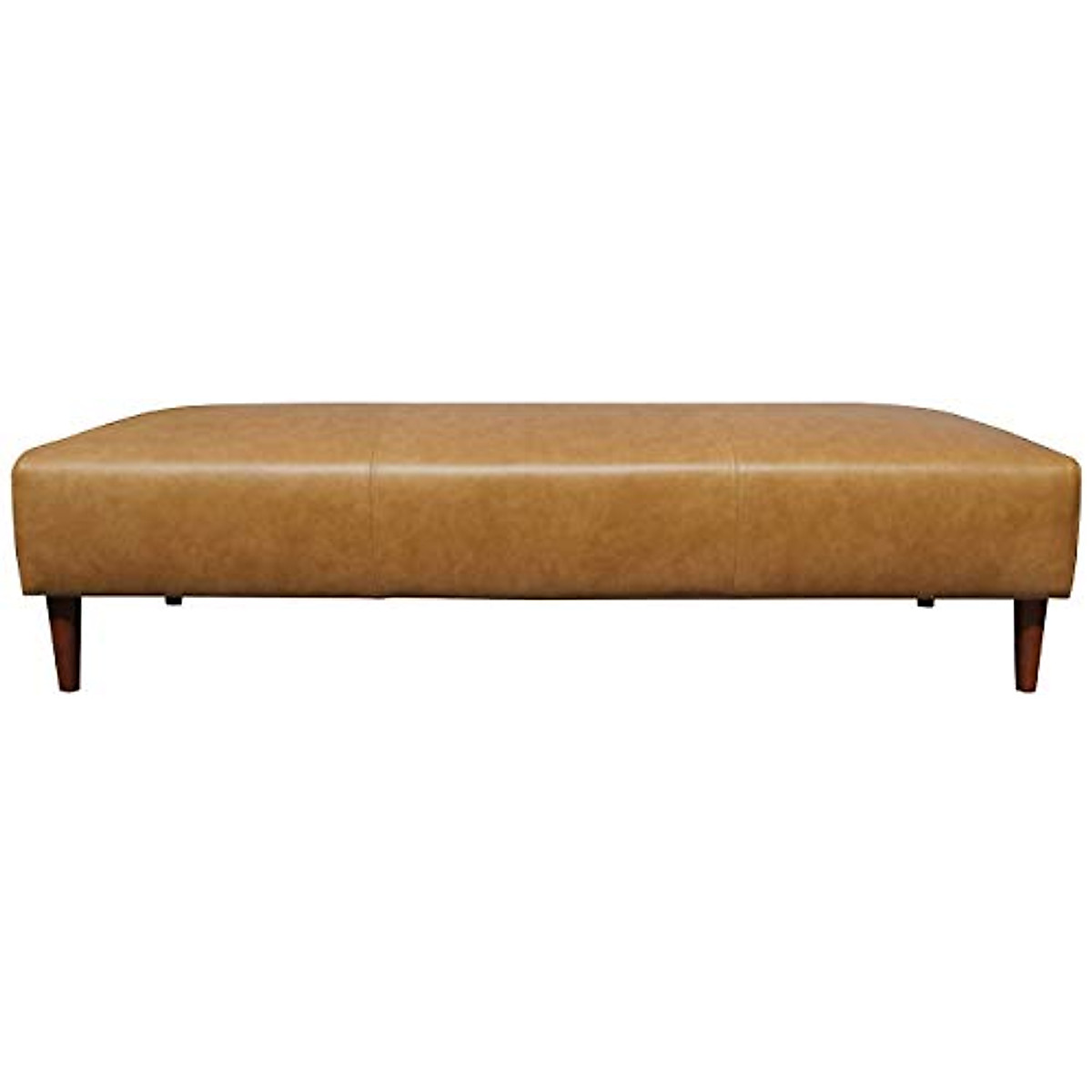 Amazon Brand – Rivet Ava Mid-Century Modern Leather Ottoman Bench, 63.4"W x 15.7"H, Caramel