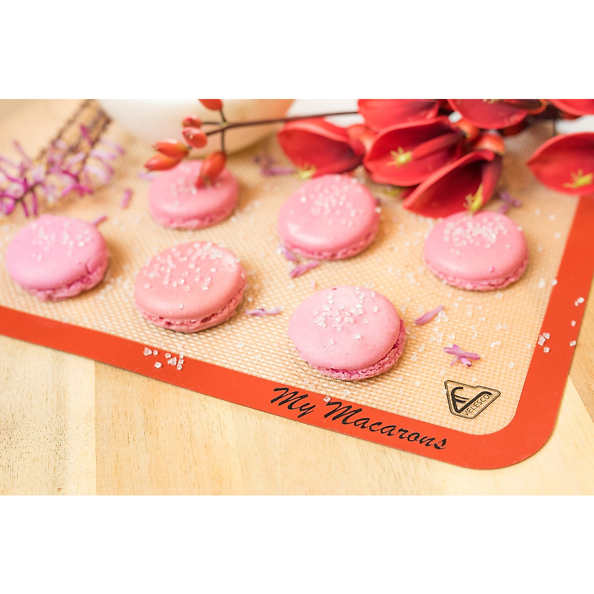 Silicone Macaron Baking Mat - Set of 3 Half Sheet (Thick & Large 11 5/8" x 16 1/2") - Non Stick Silicon Liner for Bake Pans & Rolling - Macaroon/Pastry/Cookie Making - Professional Grade Nonstick