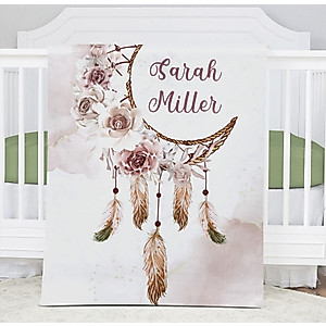 Tribal Moon Dream Catcher Brown Personalized Baby Blanket for Girl Boy Soft Warm Newborn Throw Naps Swaddle Custom Blanket 30X40 in