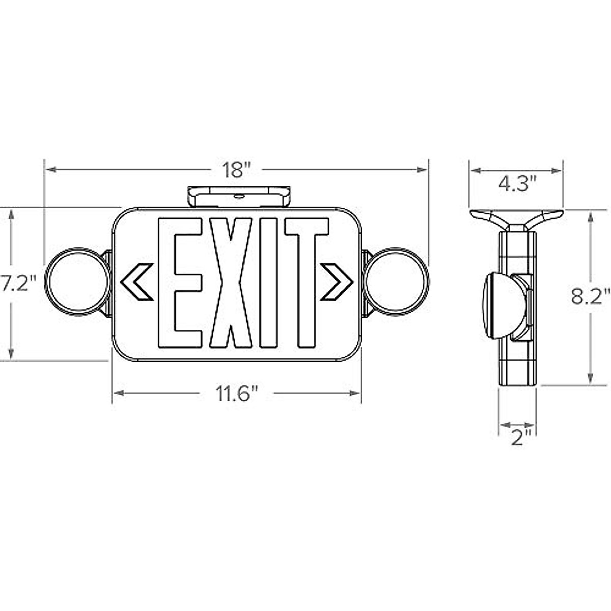 HUBBELL CCR, Remote Compatible Combination Outdoor Emergency Light and Red Letter Exit Sign, with 120/277VAC, 60Hz Input, 2 Fully Adjustable LED Lamps, 18 in x 2 in x 8.2 in, White