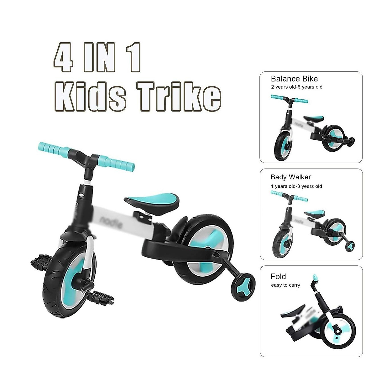 SZNWJ Ygqtbc 4 in 1 Kids Trike Enlarged Children Walker with Parent Steering Push Handle,Folding Balance Bike for 1-6 Years Old Boys Girls (Color : B)