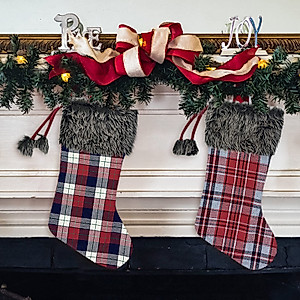 Christmas Stockings Personalized with Dog Paws Buffalo Plaid 18" Large Stocking Xmas Hanging Socks Red Set Modern Art Decor Set for Farmhouse Tree Fireplace Gifts Home Kitchen Car Season