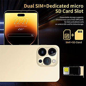 Unlocked Smartphone, I14pro 6.1 Inch Full Screen 5G WiFi Mobile Phone, Face Unlock Cellphone, 4GB RAM 64GB ROM 128GB Expandable, MT6889 10 Core CPU, 7000 Mah Battery