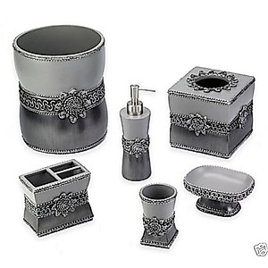 Avanti Linens Braided Medallion 6 Piece Resin Wastebasket Set, Graphite Grey
