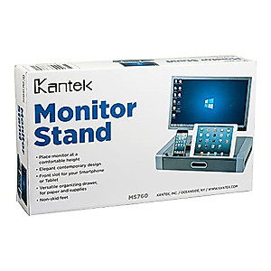 Kantek Monitor Riser with Drawer & Smartphone/Tablet Slot, 19-Inch Wide x 11-Inch Deep x 4-Inch High, Black/Dark Grey (MS760)
