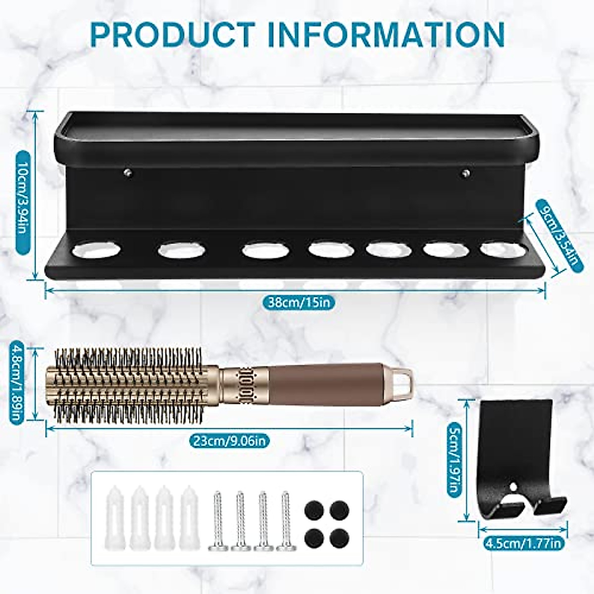 KKUYT Storage Holder for Dyson Airwrap Styler, Wall Mount Curling Iron Accessories Organizer Rack for Dyson Air Wrap Attachments, Hair Dryer Rack with Air Cushion Comb & Adhesive for Home Bathroom