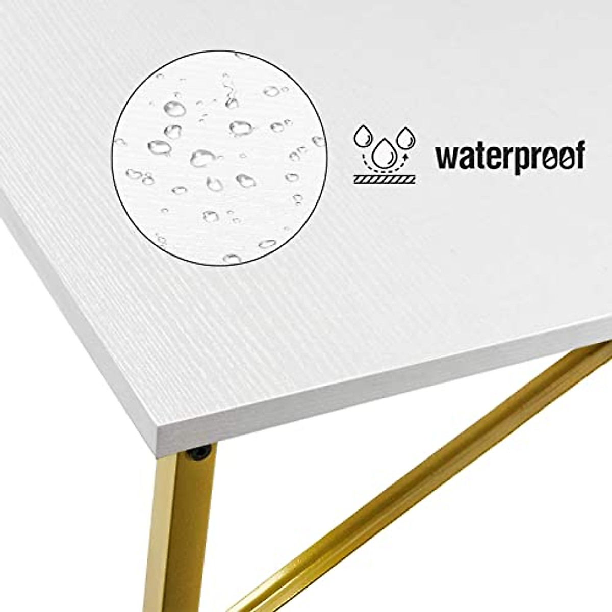 Lufeiya Small Computer Desk White Writing Table for Home Office Small Spaces 31 Inch Modern Student Study Laptop PC Desks with Gold Legs Storage Bag Headphone Hook,White Gold