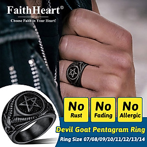 Baphomet Goat Biker Signet Rings Women Black Stainless Steel Satan Inverted Pentacle Pinky Finger Jewelry