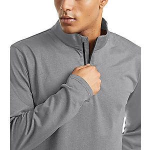 KEFITEVD Mens Workout Shirts Long Sleeve Golf Tops Athletic Shirts Fleece Lined Sweatshirt Quarter Zip Golf Shirts Gym Shirts Light Grey