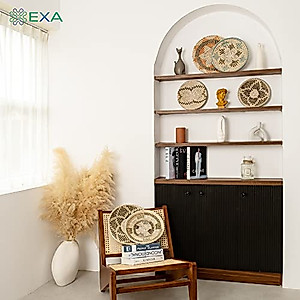 EXA Set of 6 Woven Wall Basket Fire Tribe Decor - Boho Farmhouse Rustic Coastal Room Style - for Thanksgiving Christmas Hanging Wall Art, Gift Idea, Table Settings - Handmade, Round, Natural Seagrass