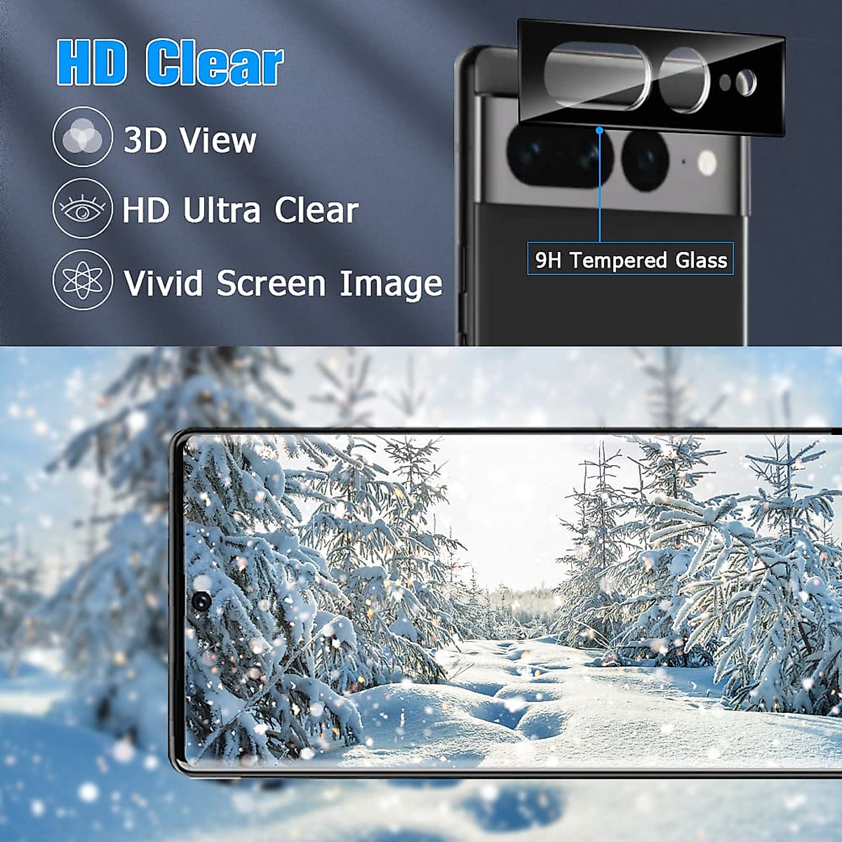 [2+2 Pack] For Google Pixel 7 Pro 5G Glass Screen Protector with Camera Lens Protector, HD Clear 9H Tempered Glass Scratch Resistant, 3D Curved, Ultrasonic Fingerprint Unlock, Bubble-Free (6.7 Inch)