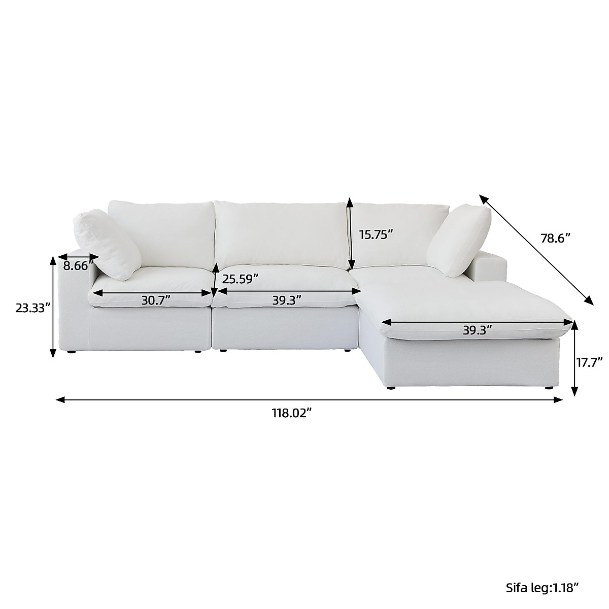 Sdorens 118" Modular Sectional Sofa Couch with Storage Seat, L Shaped Sofa with Storage, White Couches for Living Room Office Apartment