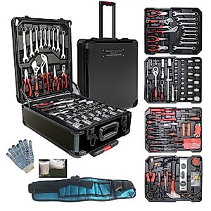 Tool Box with Tools, Tool Sets for Men, ToolKit with Rolling Tool Box, Complete Tool Box Set, Home Repair Tool Set, Mechanic Tool Set as Gift on Father's Day