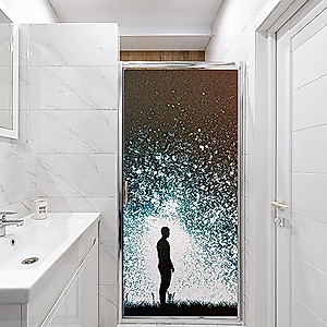 IOACIY Privacy Window Film Frosted Glass Sticker for Home Office Static Anti-UV Window Paper Decorative Window Covering for Bathroom (Universe Outer Space Starry Sky Red Blue-89, 17.7" x 23.6")