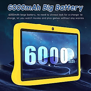 Naroote HD Tablet, 6000mAh Battery 7 Inch Kids Tablet 100-240V 2.4G 5G Dual Band Yellow Octa Core Processor for Study for Android 10 (Yellow)
