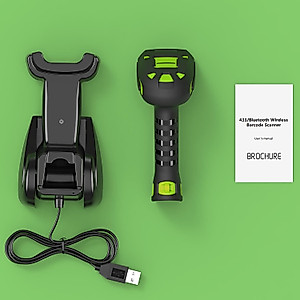 Alacrity Wireless Charging Barcode Scanner, 1D/2D Symbologies, Global Shutter Scan Sensor, Long-Distance 433MHz Wireless & Bluetooth Connectivity, Industrial Shock and Dust-Proof Barcode Reader, Green