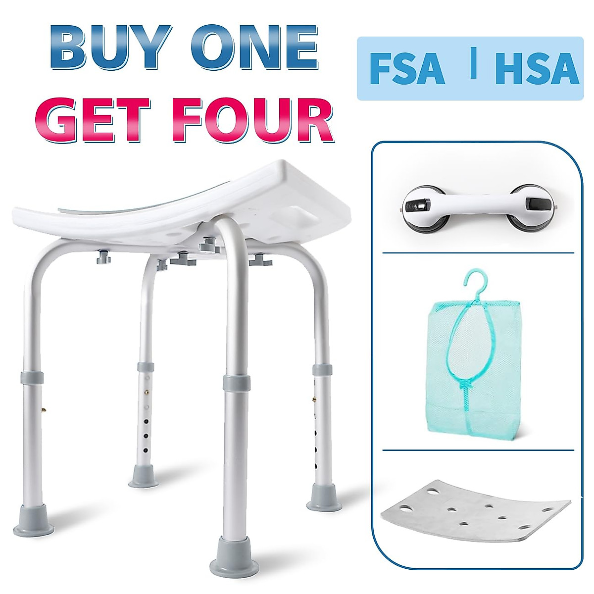 Dualeco FSA/HSA Eligible Shower Chair for Inside Shower, Shower Stool with Free Assist Grab Bar/Toiletry Bag, Tool-Free Assembly Shower Seat for Bathtub, Shower Bath Chairs for Seniors/Disabled