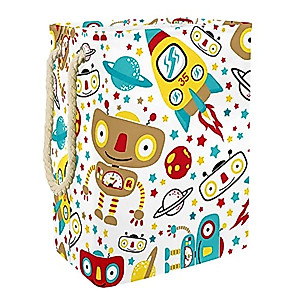 Laundry Hamper Cute Robot Pattern Collapsible Laundry Baskets Firm Washing Bin Clothes Storage Organization for Bathroom Bedroom Dorm
