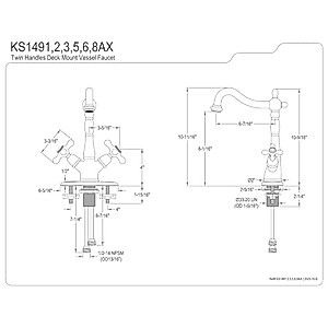 Kingston Brass KS1498AX Heritage 4" Plate Vessel Sink Faucet without Pop-Up Rod, 6-1/2", Brushed Nickel