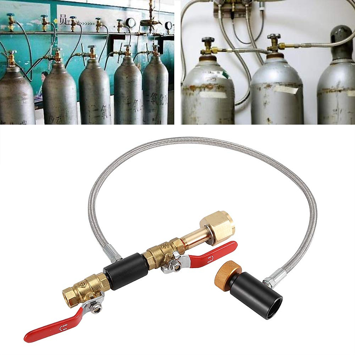 CO2 Refill Adapter with Hose,G1/2 CO2 Cylinder Refill Adapter with Hose For Filling 24" without Gauge,With 2 turn on/off valves, (24" without Gauge)