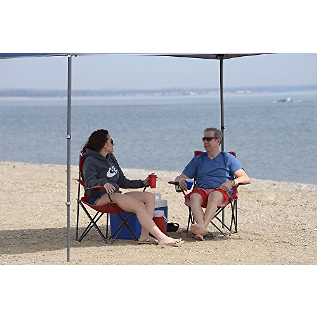 Quik Shade Chair Portable Folding Chair with Arm Rest Cup Holder and Carrying and Storage Bag, Red (146115)