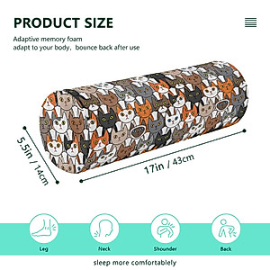 Vnurnrn Cartoon Cats Neck Support Pillow Round Neck Roll Bolster Cylinder Pillow Cervical Pillows Travel Pillow for Leg Knee Back Head Support for Bedroom Camp Work Women Men