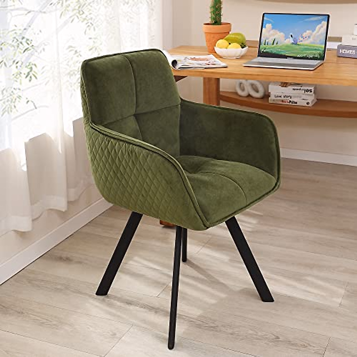 ONEVOG Olive Green Swivel Office Chair, Aesthetic Desk Chair with Upholstered Back Support, Velvet Cozy Task Chair for Computer, Home, Apartment, Office, Dressing Room