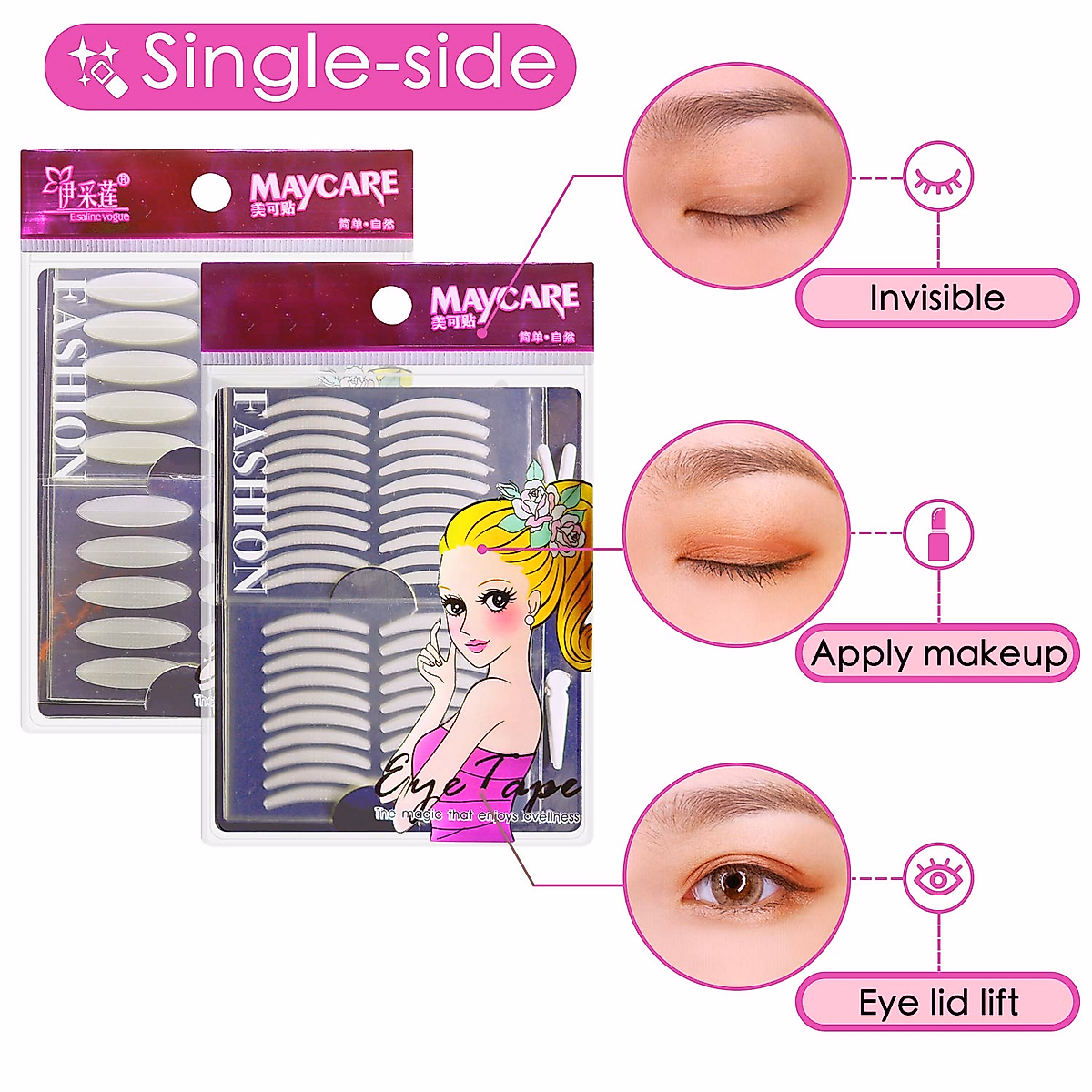 1080Pcs Premium Quality Natural Invisible Single Side Eyelid Tape Stickers Medical-use Fiber Eyelid Lift Strip, Instant Eye Lift Without Surgery, Perfect for Uneven Mono-Eyelids