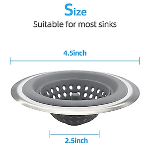 Stainless Silicone Kitchen Set of 2 Sink Strainer, Flexible Silicone Kitchen Sink Drainers, Large Wide Rim 4.5 inch Diameter