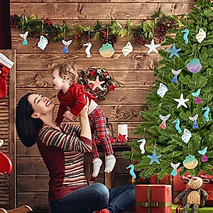 LOMIMOS 36PCS Christmas Ocean Themed Ornament,Colorful Summer Resin Pencil Finger with Rope,Assorted Beach Seashell Starfish Seahorse Nautical Hanging Decor for Wedding Birthday Party Craft