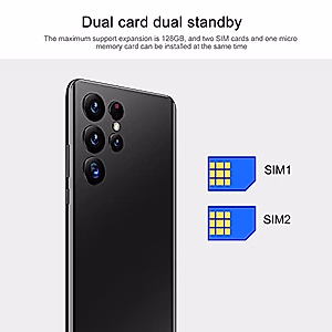 ASHATA Smartphone,S22 Ultra Cell Phone with 6.6in HD Screen,Dual Cards Dual Standby 16GB Mobile Phone,6800mAh Battery Capacity,110 240V