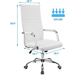 Office Chair,Ergonomic Office Chair Ribbed Office Chair High Back PU Leather Executive Conference Chair Adjustable Swivel Chair with Arms Home Office Desk Chair,