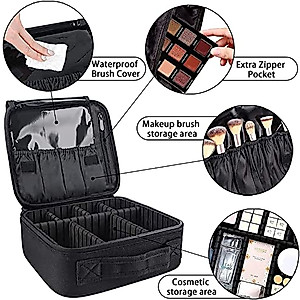 DISEN Makeup Bag Organizer, with Extra 3 Brushes, Adjustable Dividers, Cosmetic Bag Portable Travel Case Waterproof and Durable, for Women