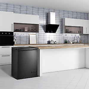 R.W.FLAME Chest Freezer 3.5 Cubic Feet with 2 Removable Baskets and Defrost Water Drain, Deep Freezer, Adjustable Temperature, Energy Saving, Top Open Door Compact Freezer (3.5 Cubic Feet, Black)