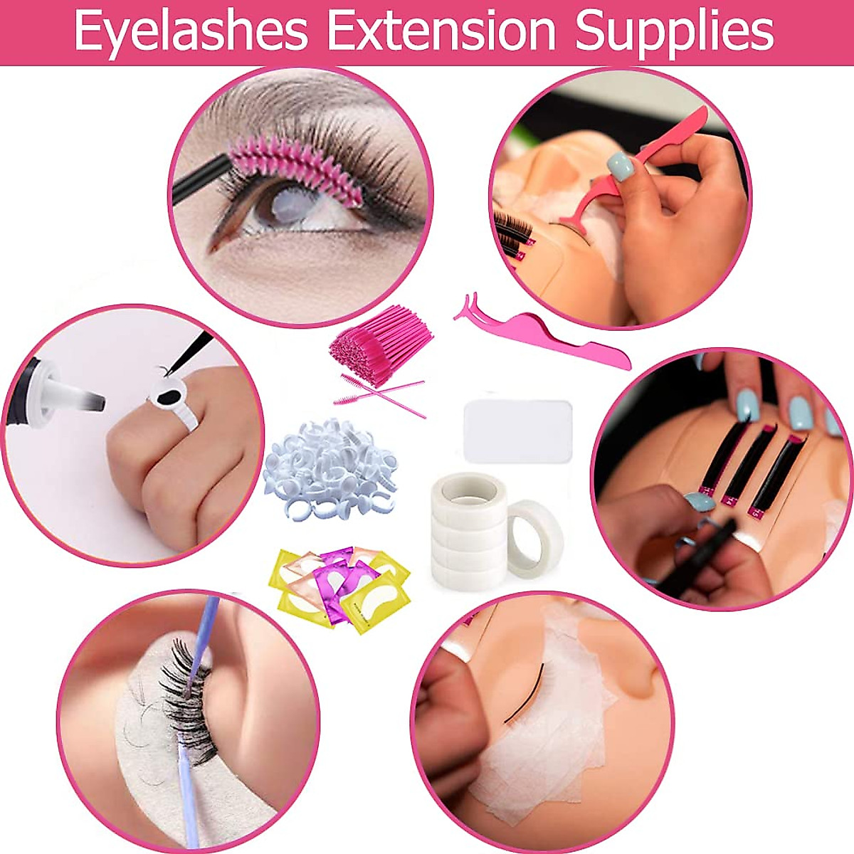 Eyelash Extension kit, Missice Professional Eyelashes Kit False Eyelashes Extension Glue Tool Practice Kit for Makeup Practice Eye Lashes Graft with Mannequin Training Head