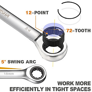 kboisha 24-Piece Ratchet Wrenches, 72-Tooth Ratcheting Combination Wrench Set with Metric & SAE 8-19mm and 1/4" to 3/8" CR-V Standard Wrench Set with Organizer Box