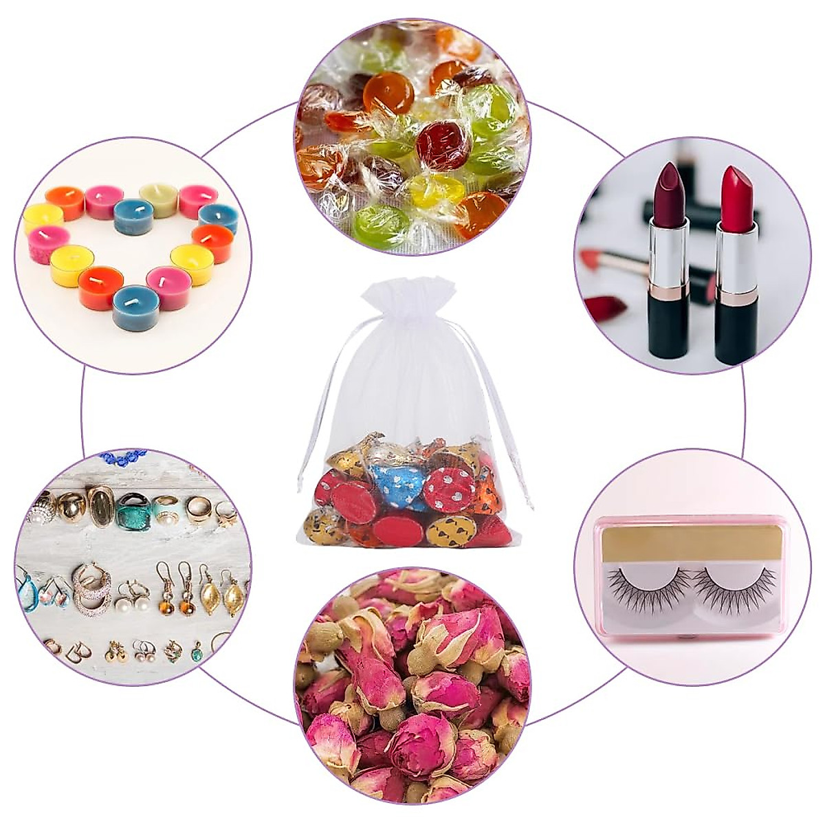 HRX Package 100pcs White Organza Bags, 4 x 6 inches Christmas Wedding Favors Gift Drawstring Bags Jewelry Pouches Candy Mesh Pouches