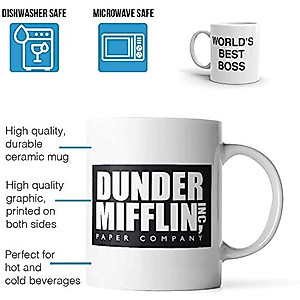World's Best Boss Mug, The Office Mug Dunder Mifflin 11 oz Ceramic Mug Funny Unique Idea Cup Gift for Office Male Female Bosses Coworkers