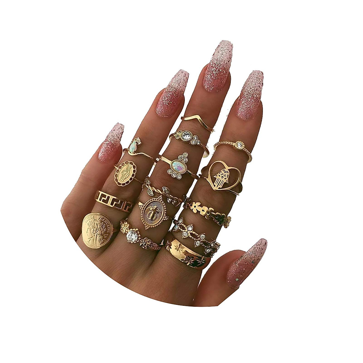 FUTIMELY 62-101Pcs Vintage Knuckle Rings Set Stackable Midi Rings for Women Teen Girls Bohemian Gold&Silver Rings Crystal Joint Finger Rings Pack (58Pcs)